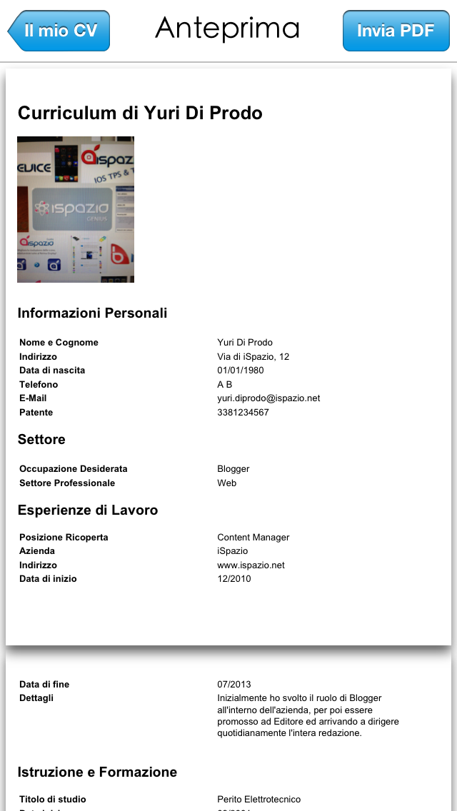 Il mio CV, l'applicazione ideale per creare ed inviare facilmente il ...